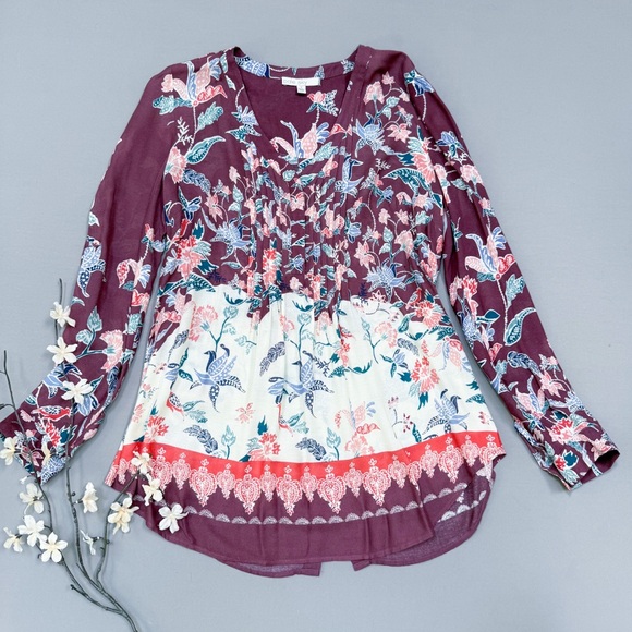 Pale Sky | Tops | Pale Sky Purple And Cream Floral Blouse S | Poshmark